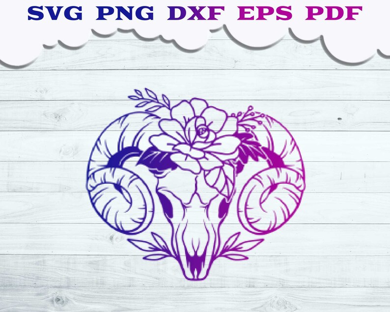 Ram Skull Svg Floral Ram Skull Svg Ram Skull With Flower - Etsy