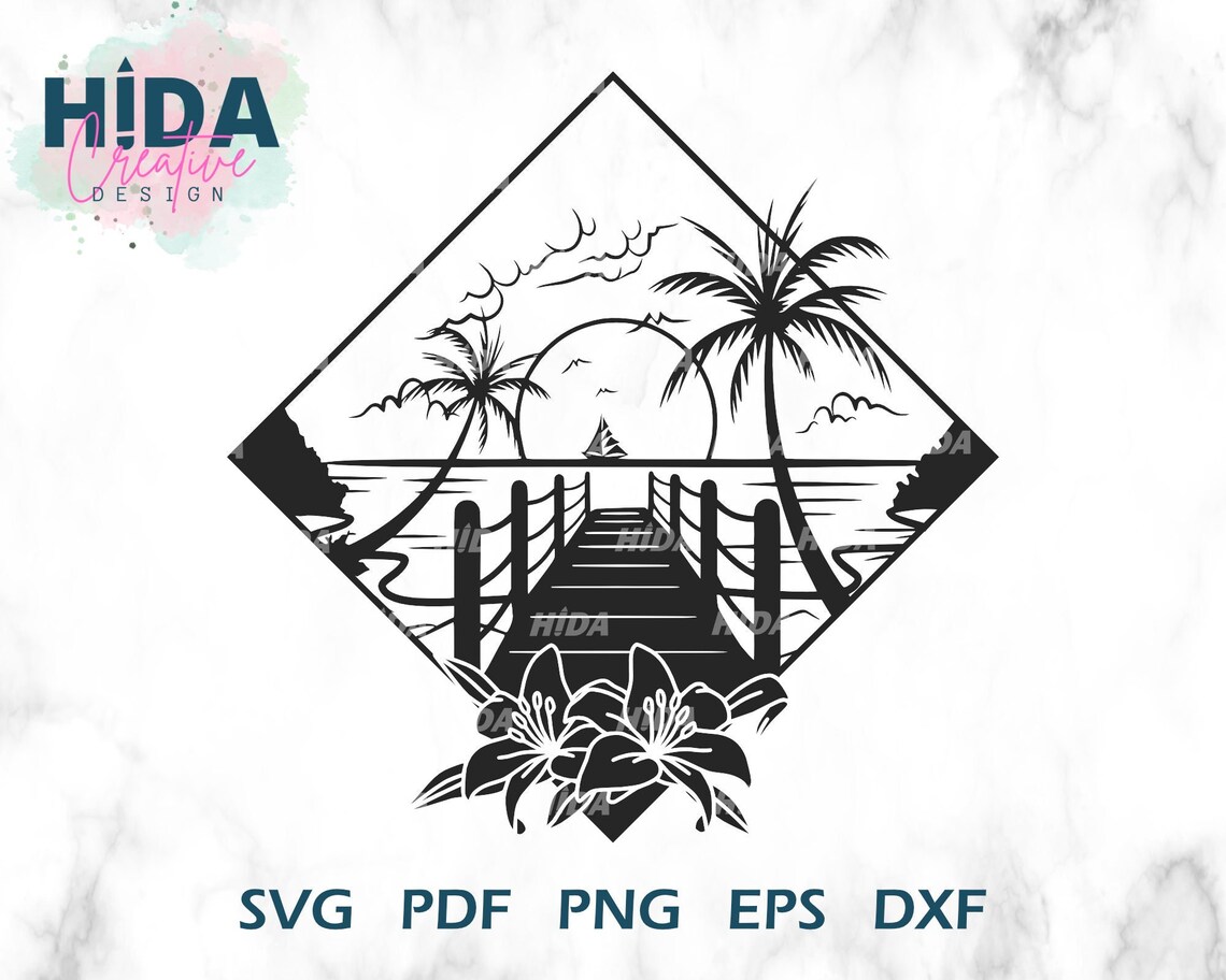 Beach SVG Beach Scene Svg Sea Summer Svg Beach With Square - Etsy