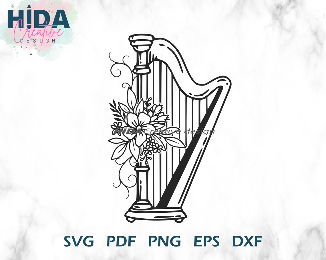 Harp SVG File Floral Harp Svg Flower Harp Svg Cut File Harp - Etsy