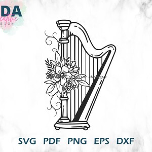 Harp SVG File Floral Harp Svg Flower Harp Svg Cut File Harp - Etsy
