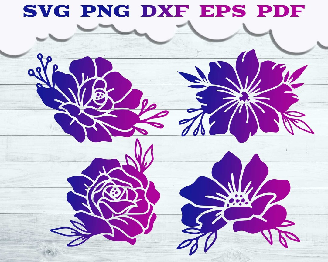 Flower Svg Bundle, Flower Silhouette, Floral Cut File, Wedding Flower ...