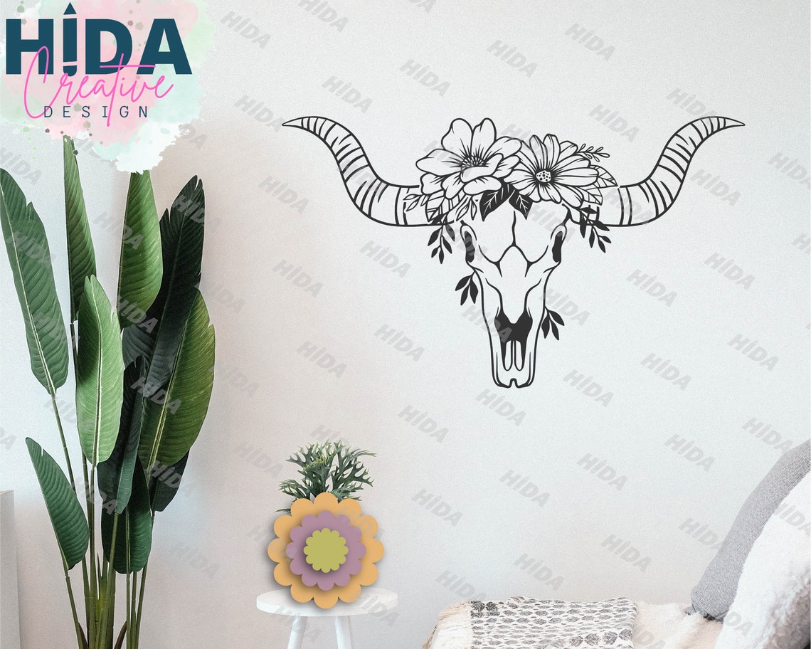 Floral Buffalo Skull SVG Bison Head Skull With Flower Svg - Etsy