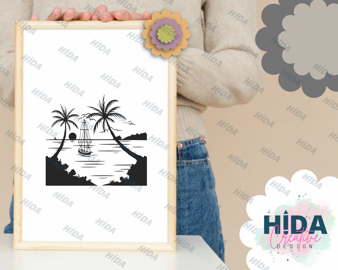 Sea Scene Svg Sailboat on the Sea SVG Sunset Beach Svg | Etsy