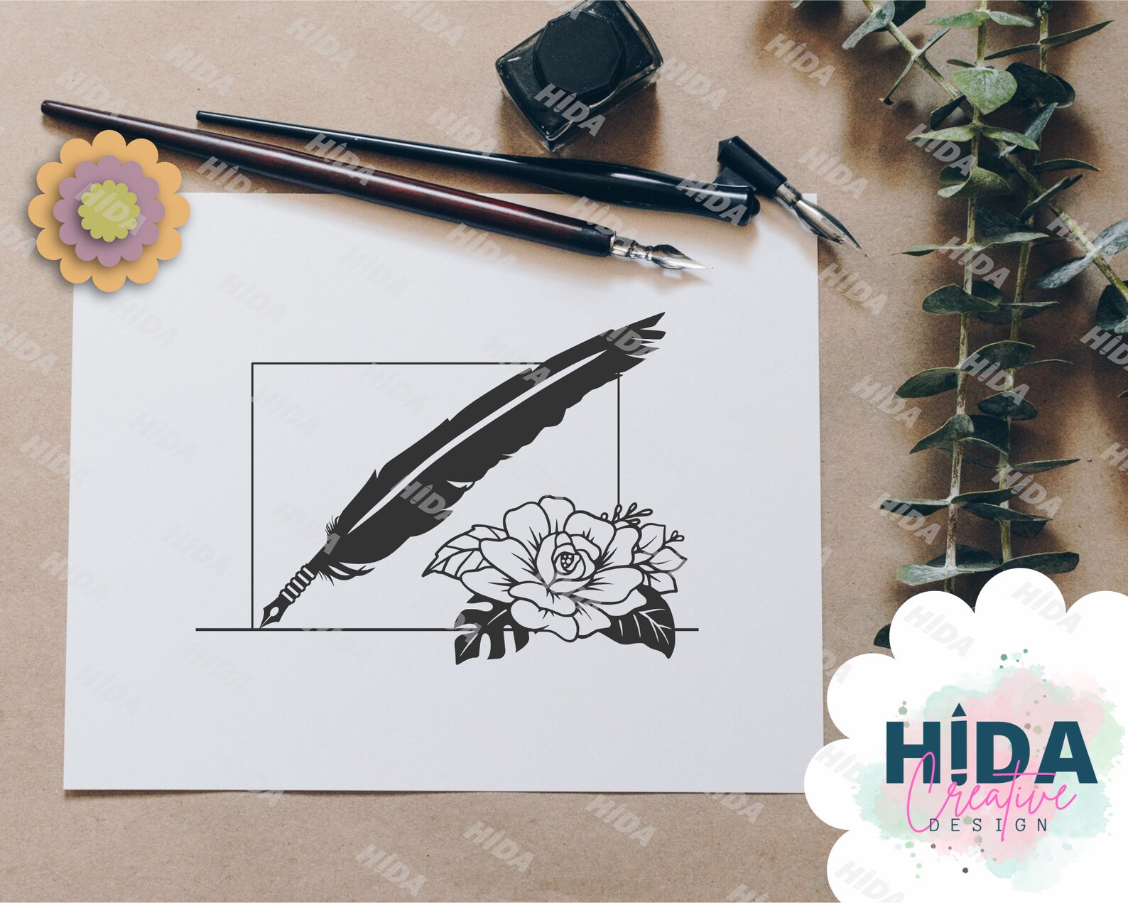 Feather Pen SVG, Feather Pen With Flower Svg, Quill Svg, Floral Quill ...