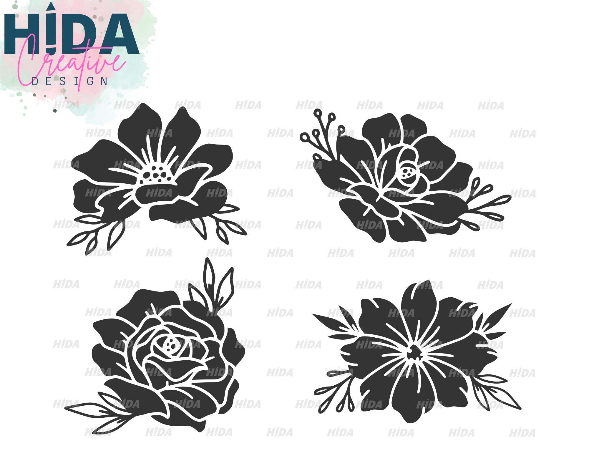 Flower Svg Bundle Flower Silhouette Floral Cut File Wedding - Etsy