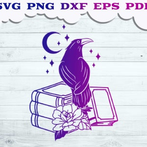 Crow on Book SVG, Floral Book With Crow Svg, Flower Crow Cut File ...