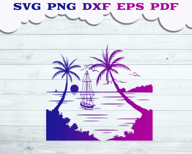 Sea Scene Svg, Sailboat on the Sea SVG, Sunset Beach Svg, Beach Scene ...