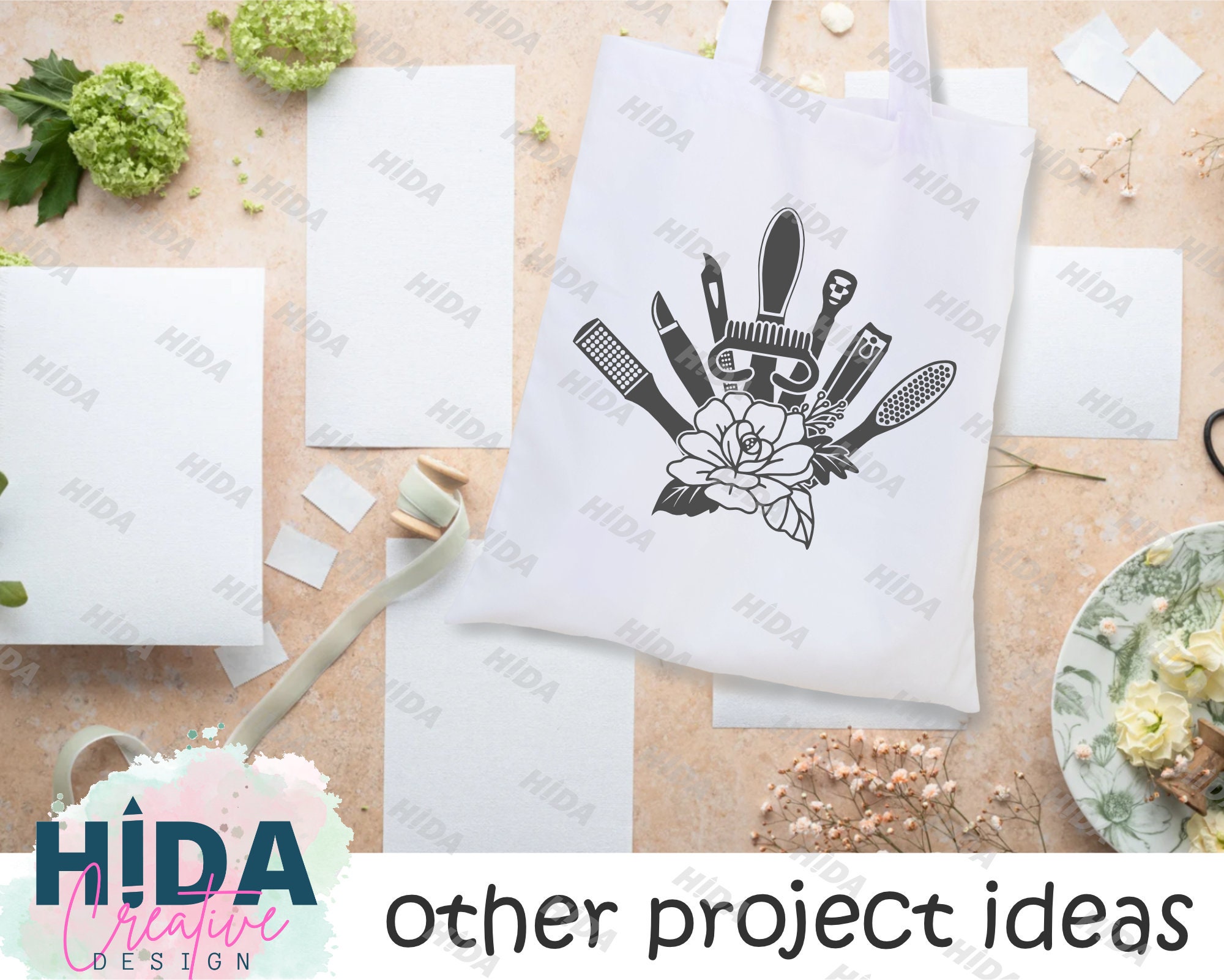 Floral Nail Tech SVG, Nail Tools With Flower Svg, Nail Tech Cut File ...