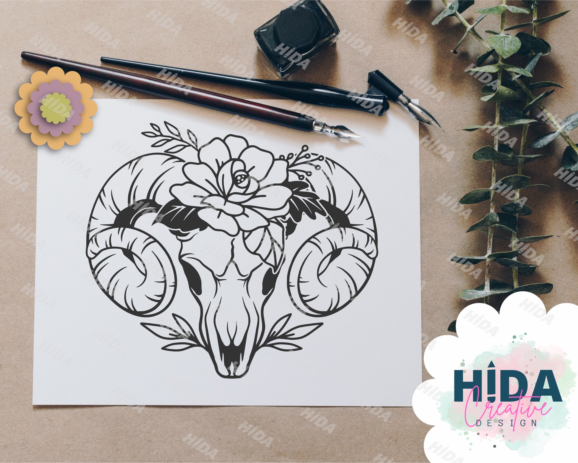 Ram Skull Svg Floral Ram Skull Svg Ram Skull With Flower - Etsy