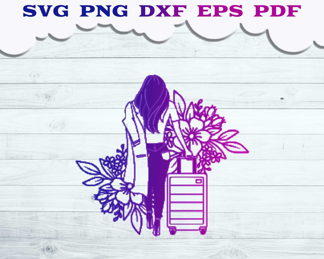 Floral Woman SVG, Girl Trip Svg, Girl Holding Suitcase and Jacket Svg ...