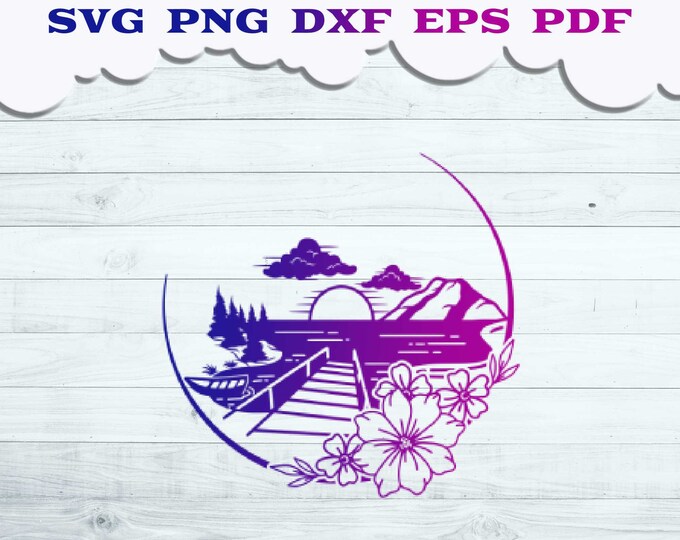 Lake Sunset Svg, Lake View Png, Lake Side Clipart, Lake Sunset Eps ...