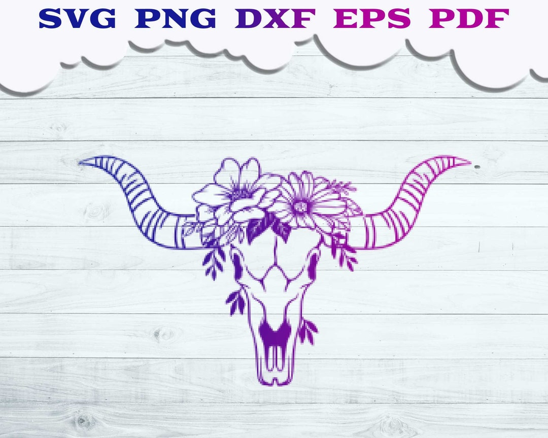 Floral Buffalo Skull SVG, Bison Head Skull With Flower Svg, Cow Skull ...