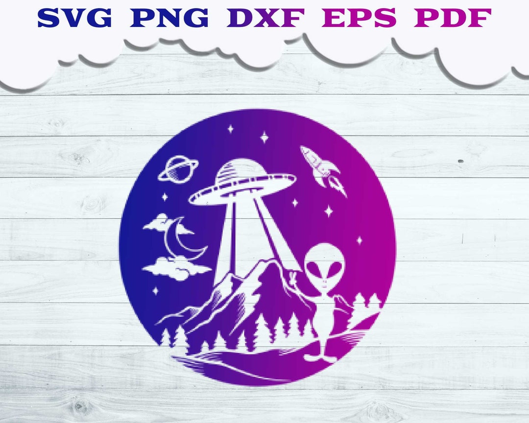 Alien on the Montain Scene Svg, Alien Cut File, Cute Alien Svg, Alien ...