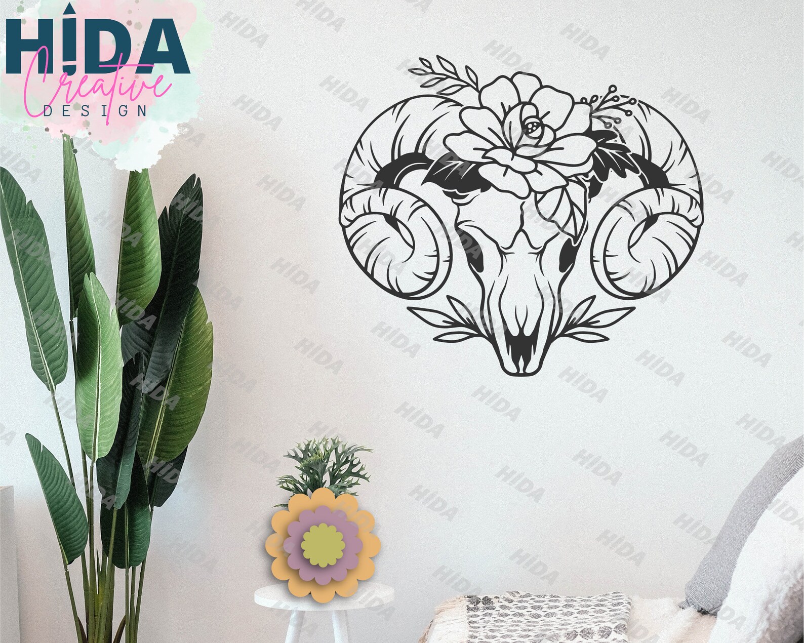 Ram Skull Svg Floral Ram Skull Svg Ram Skull With Flower - Etsy