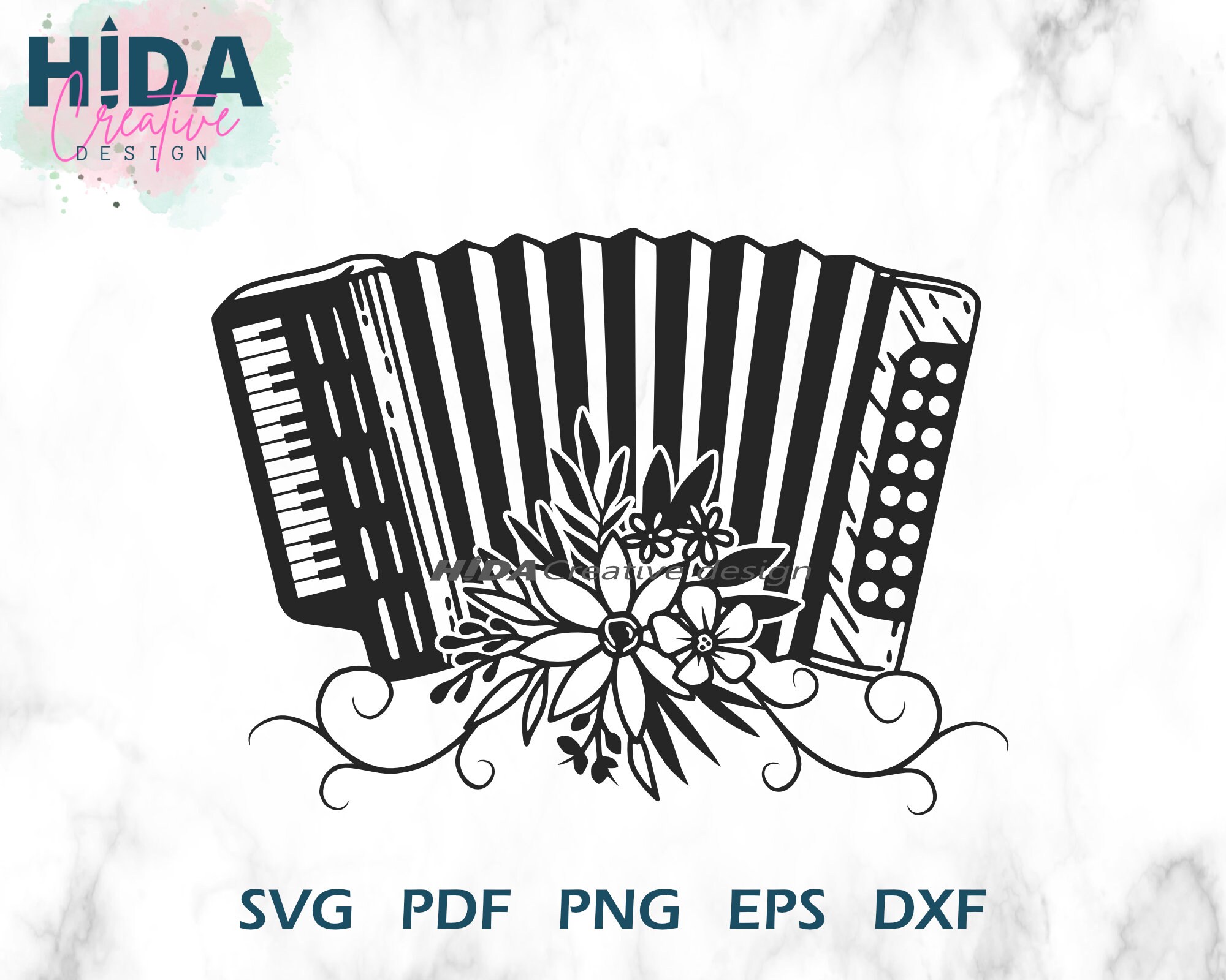 Acordeón SVG Acordeón Floral Svg Acordeón con Flor Archivo - Etsy México