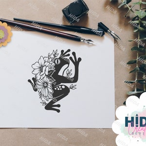 Frog SVG, Floral Frog With Flower Svg, Flower Frog Silhouette, Frog Cut ...