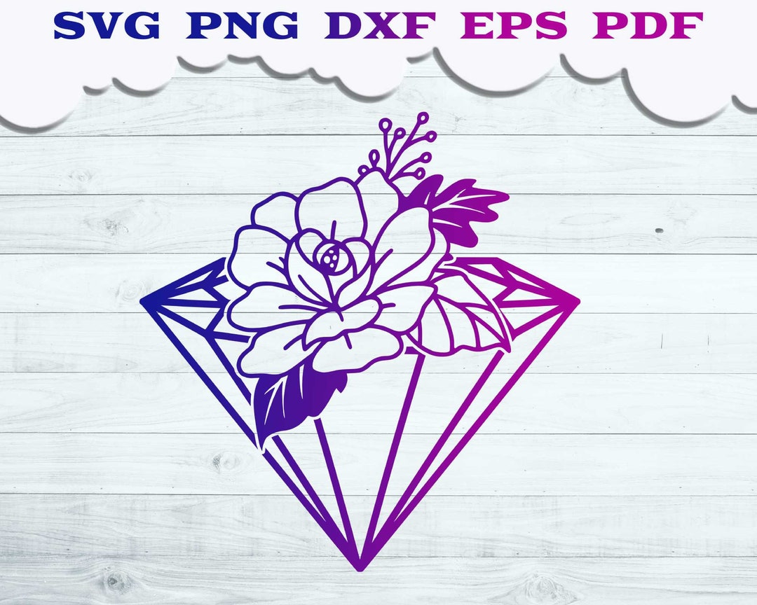 Diamond SVG, Diamond With Flower Svg, Floral Diamond Cut File, Flower ...