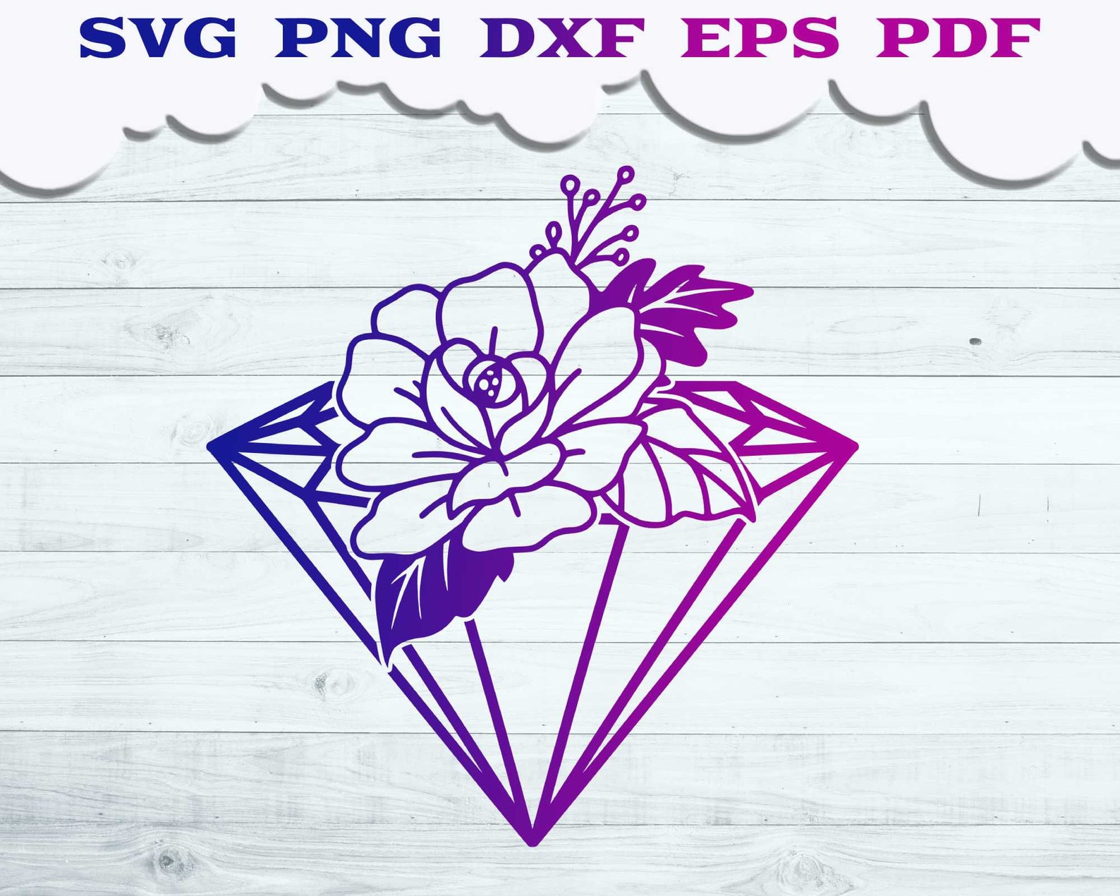 Diamond SVG, Diamond With Flower Svg, Floral Diamond Cut File, Flower ...