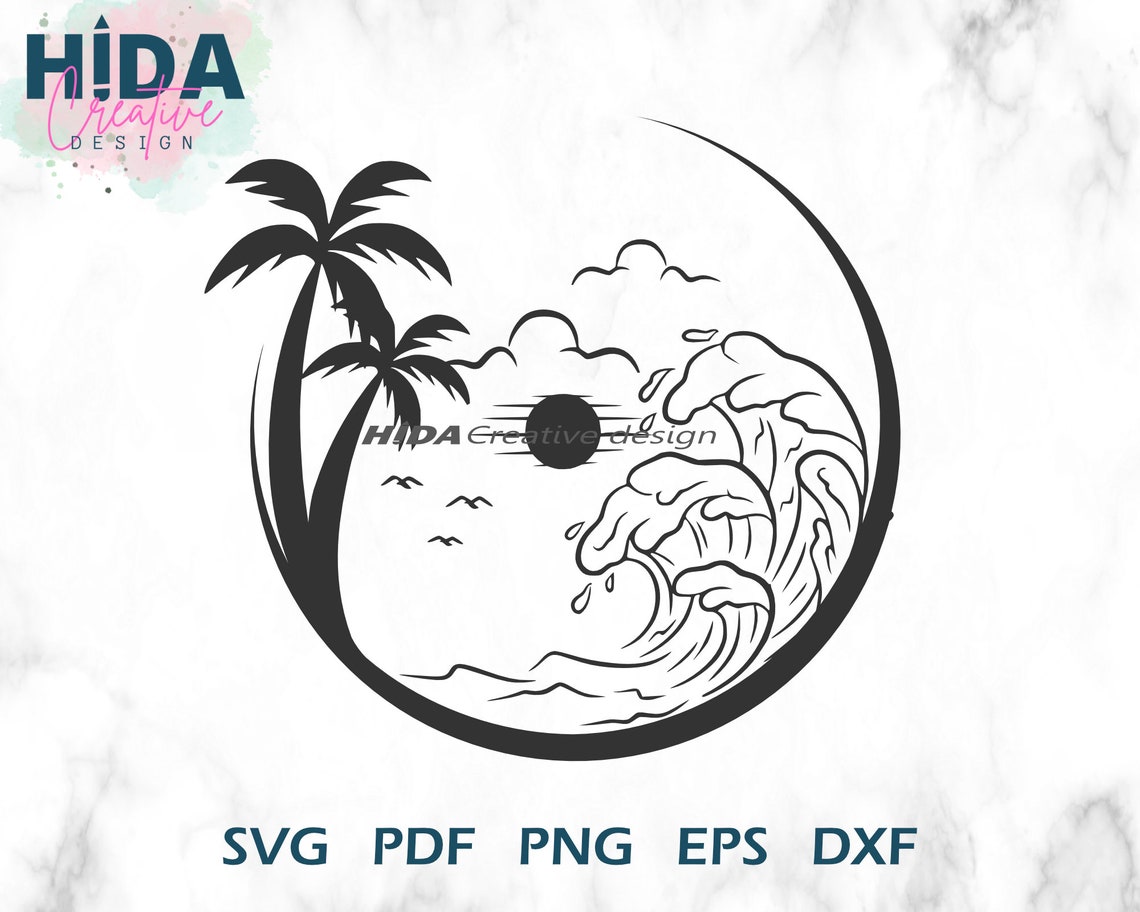 Wave SVG File Wave Summer Scene Svg Wave With Half Moon Svg - Etsy