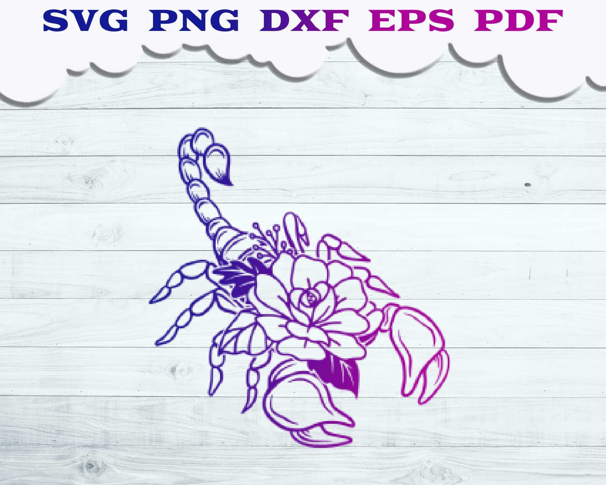 Floral Scorpion SVG File, Scorpion With Rose Svg, Scorpion Cut File ...