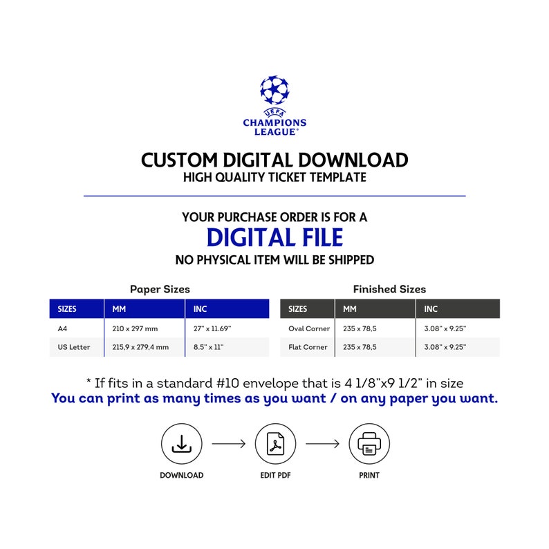Uefa Champions League Personalized Football Match Voucher PDF Instant ...