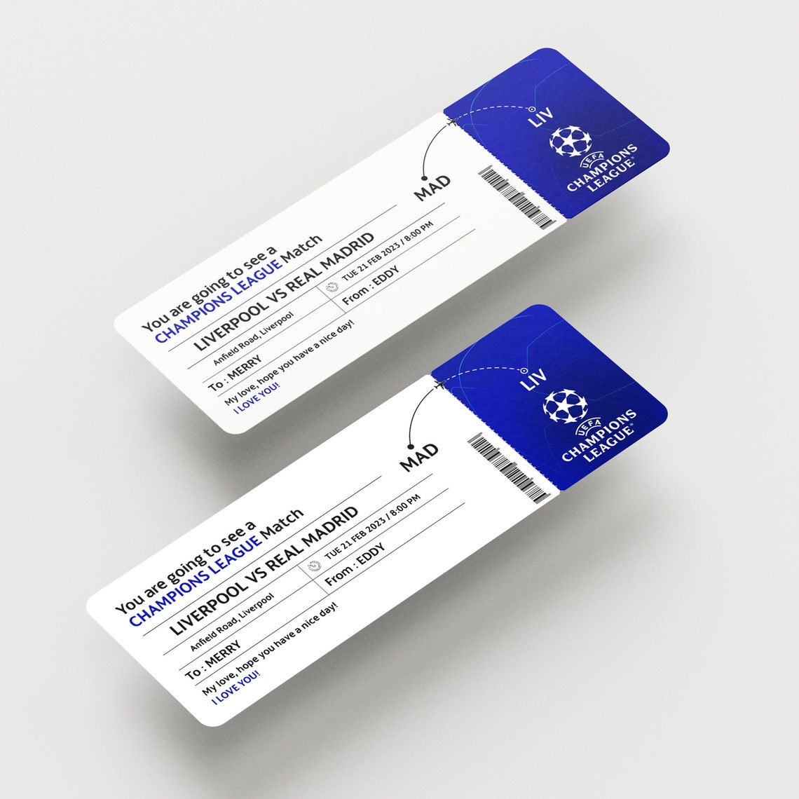 Uefa Champions League Personalized Football Match Voucher PDF Instant ...