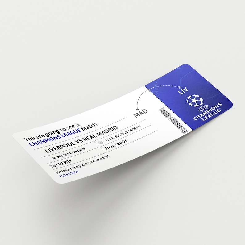 Uefa Champions League Personalized Football Match Voucher PDF Instant ...