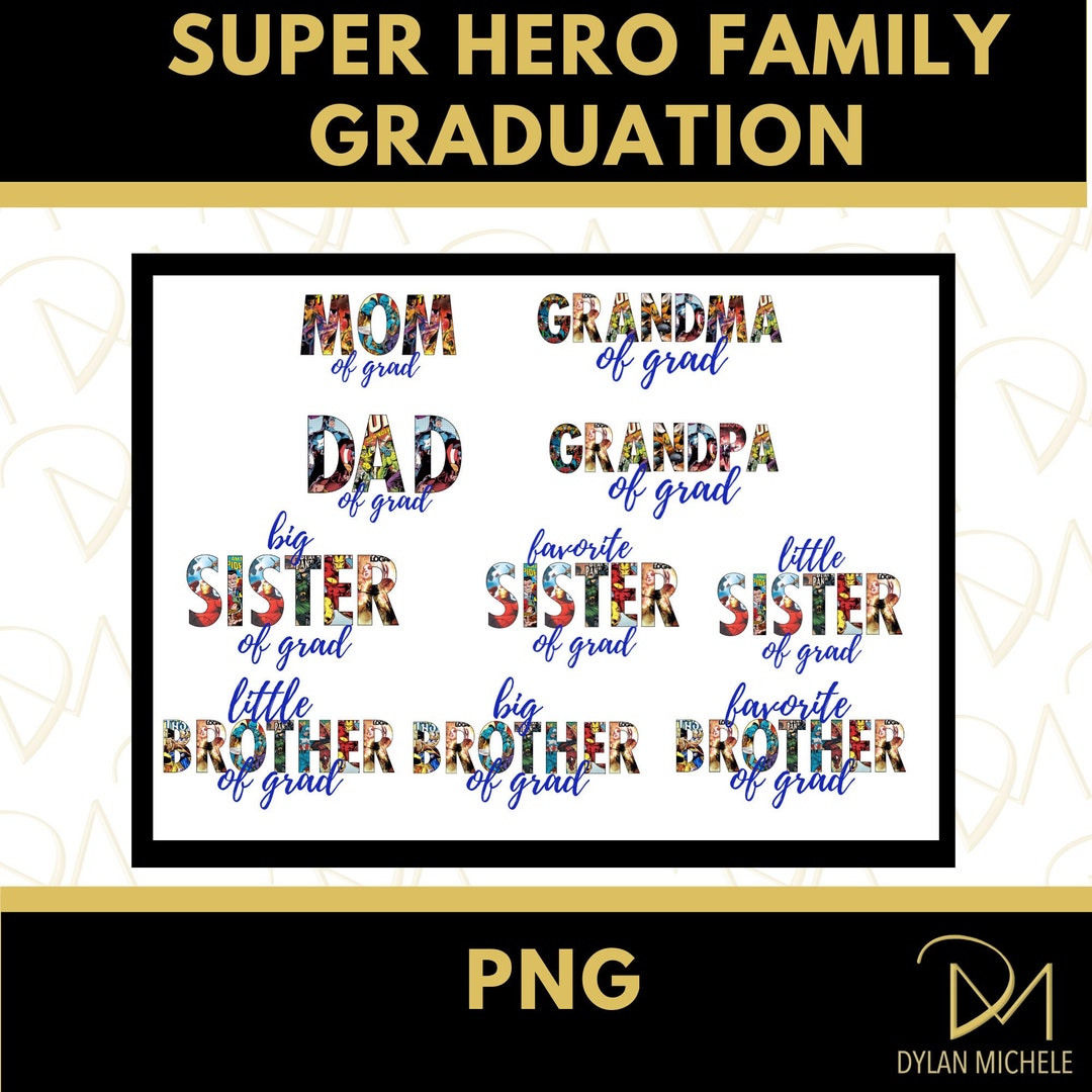 Family Super Hero Graduation Set of 10 - PNG - 3000px - Etsy