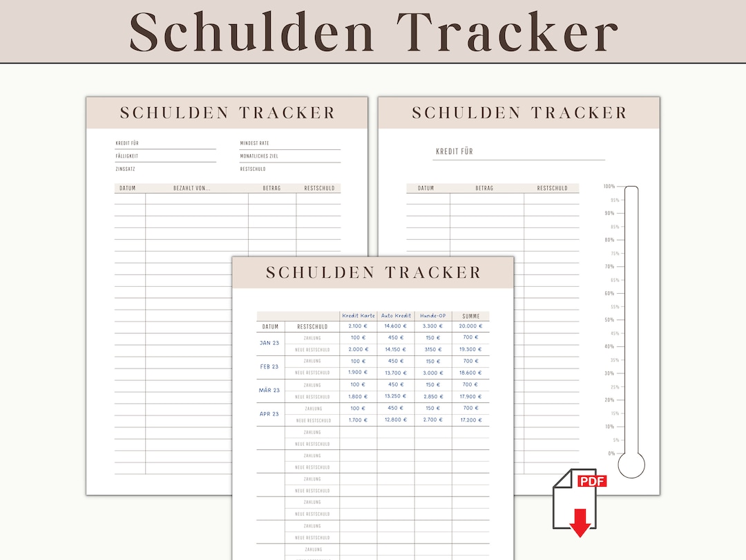 Schulden Tracker 3er Set | Budget Planer zum Ausdrucken | Finanzplaner ...