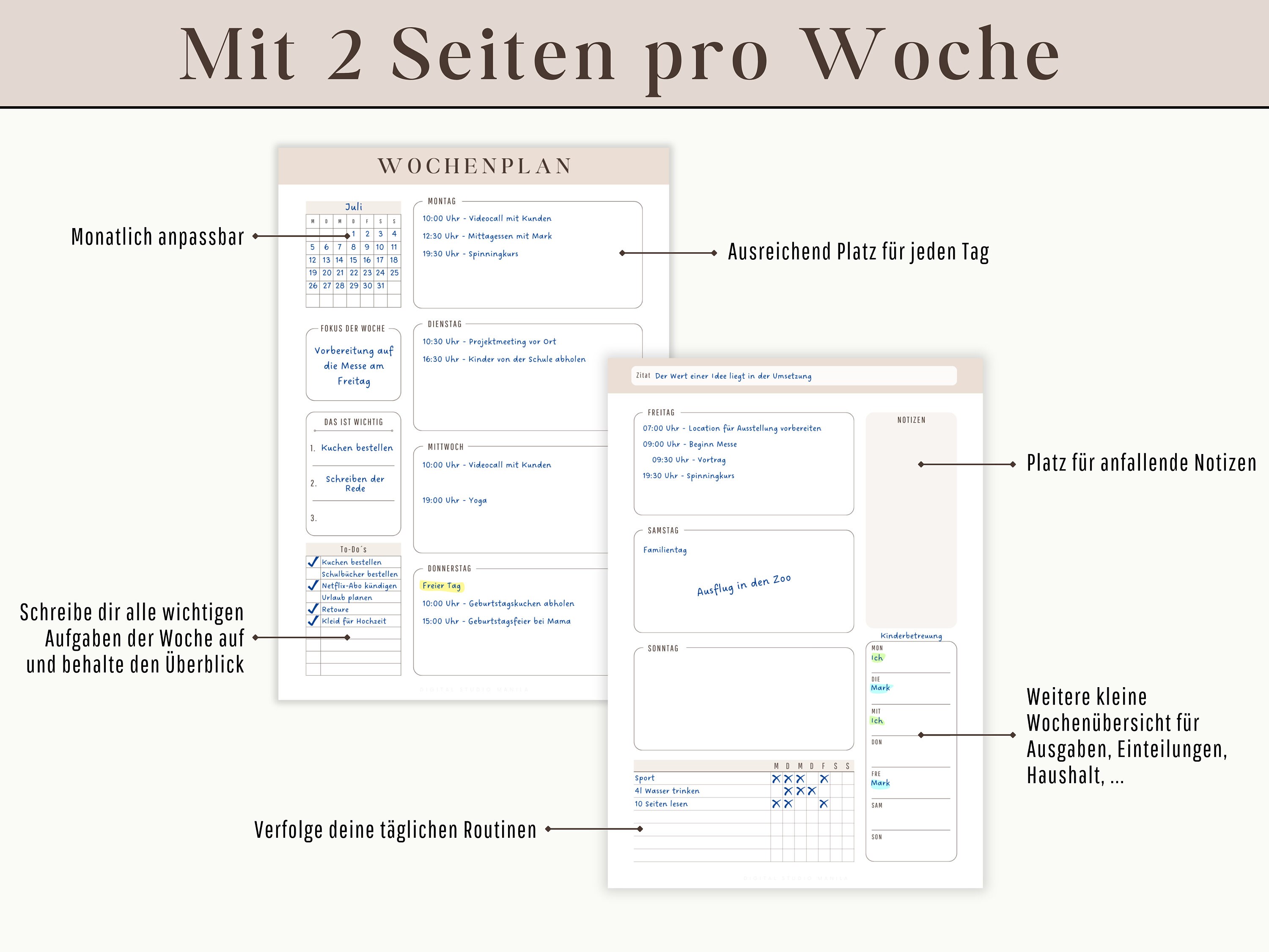 Undated Weekly Planner | Weekly Overview to Print as Planner Insert for ...