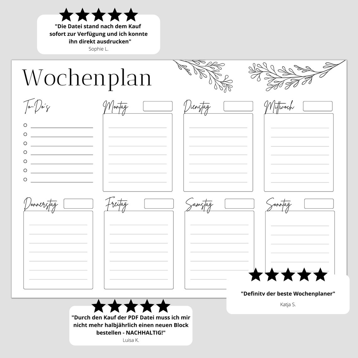 Wochenplaner DIN A3 und A4 digital DOWNLOAD Home Office - Etsy.de