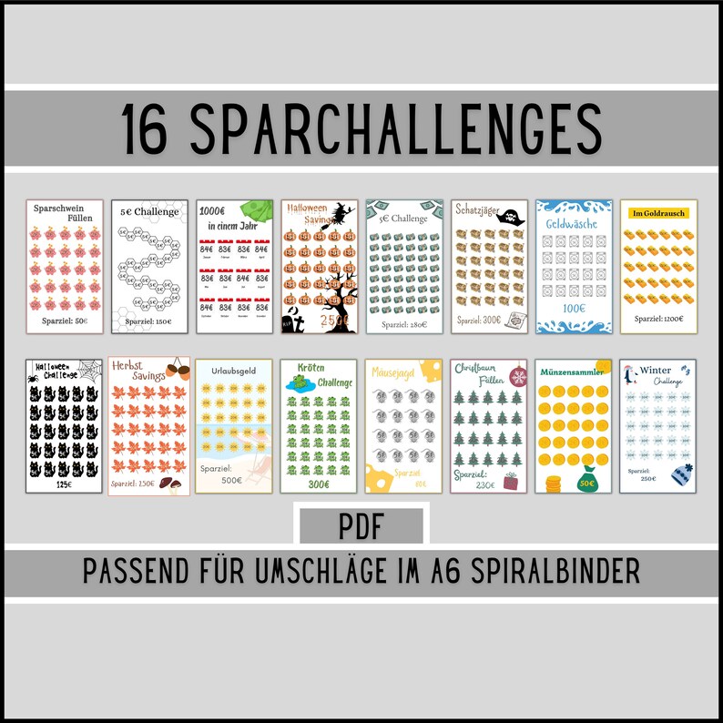 16 Spar Challenges passend für Budgetbuch digitaler DOWNLOAD - Etsy.de