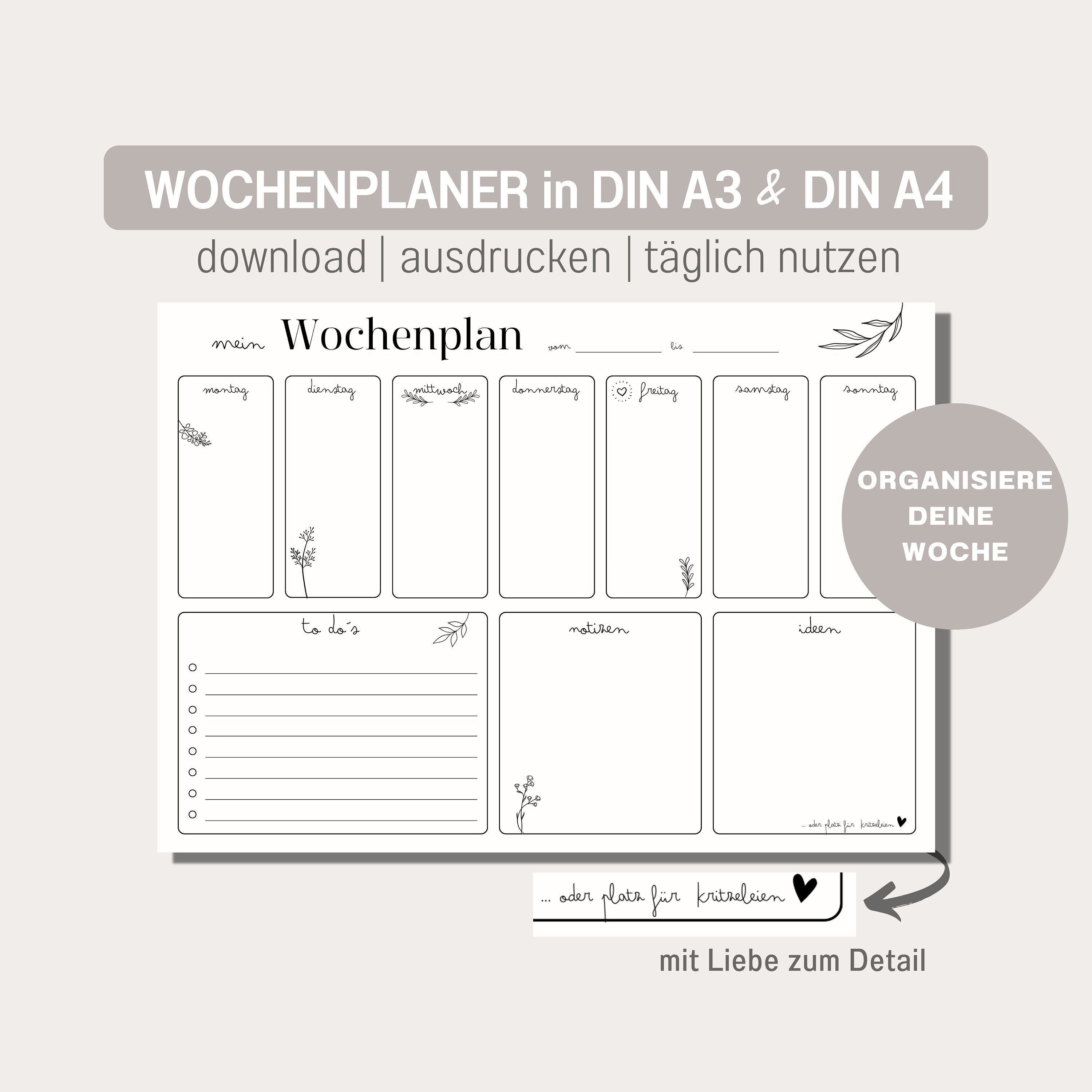 Weekly Planner DIN A3 and A4 | Home Office | To-do List Simple ...