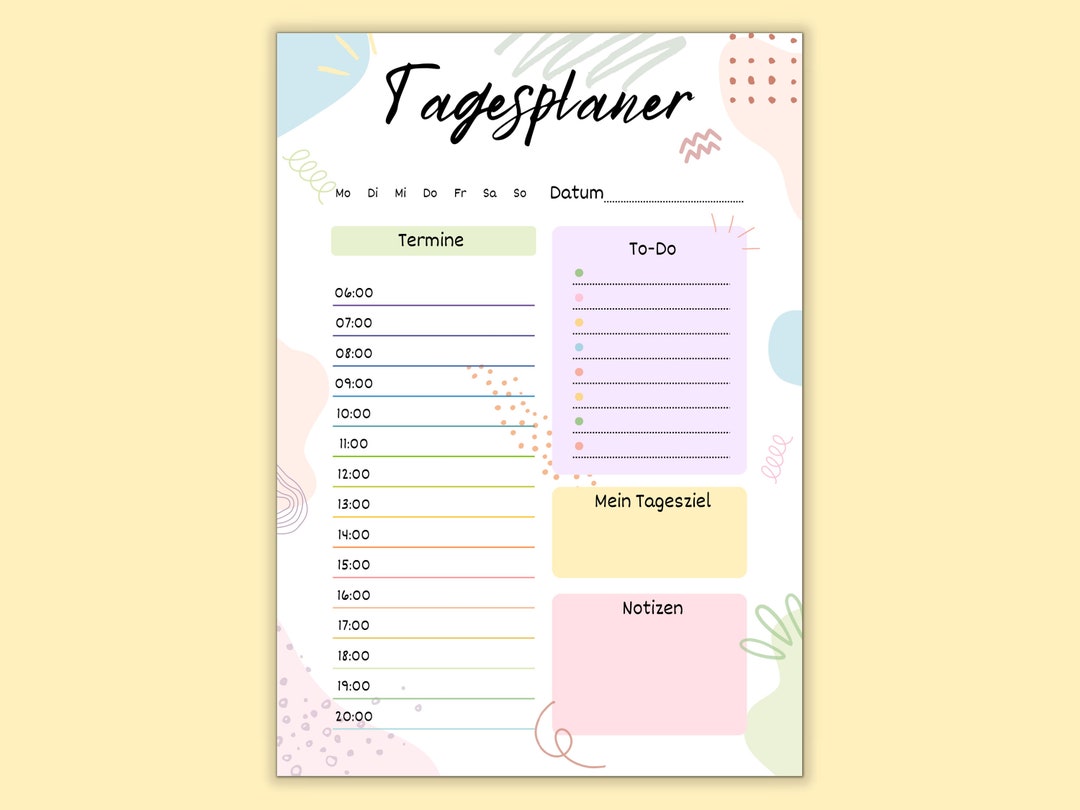 Digital Daily Planner to Print Out in DIN A3 and A4 Undated Daily To-do ...