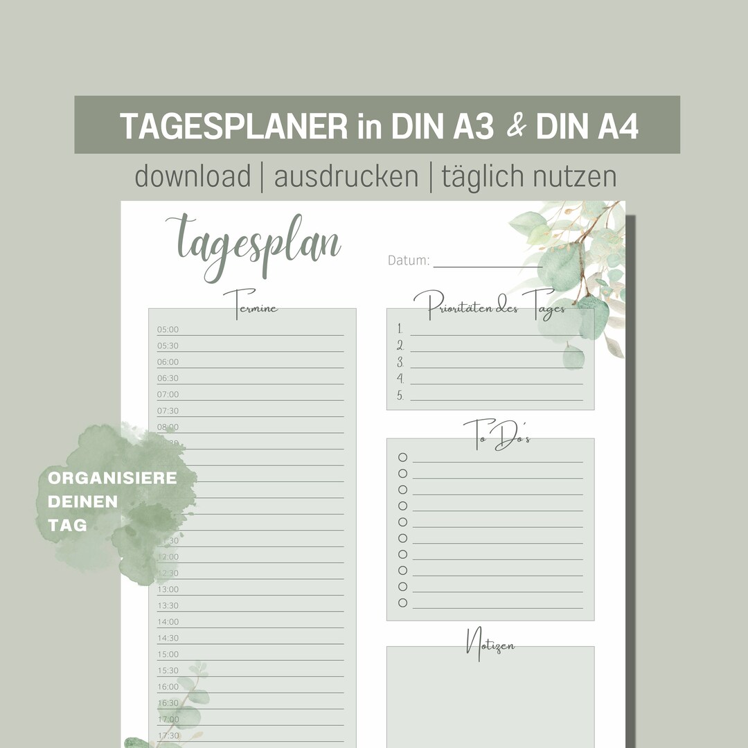 Daily Planner DIN A3 and A4 | Home Office | to Do List | DIGITAL ...