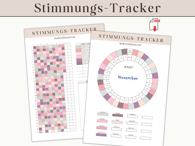 Mood Tracker Set | Monthly Mood Tracker (german) | Mood Diary With ...