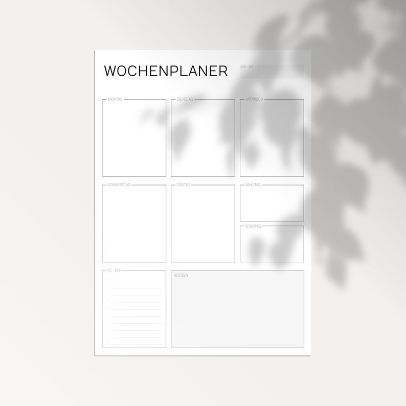Wochenplaner DIN A3 und A4 | Home Office | To-Do Liste | digitaler ...