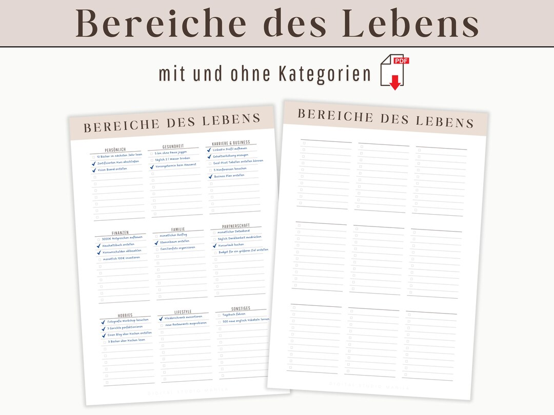 Vision Board for 9 Areas of Life as a Goal Planner to Print | Goal ...