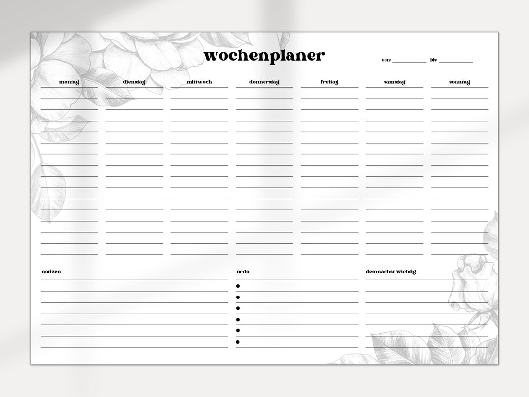 Weekly Planner Undated to Print Out in DIN A3 and A4 German Version ...