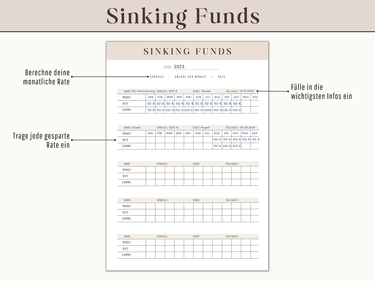 Budget Planer Anfänger Set | Monatlich Finanzplaner Vorlage für ...