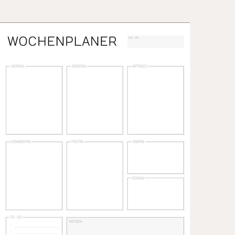 Wochenplaner DIN A3 und A4 | Home Office | To-Do Liste | digitaler ...