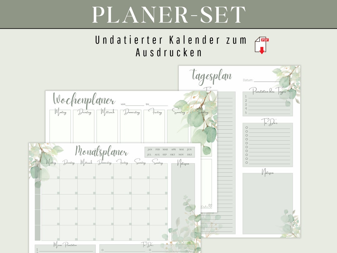 Monthly Planner, Weekly Planner, Daily Planner as Digital DOWNLOAD ...