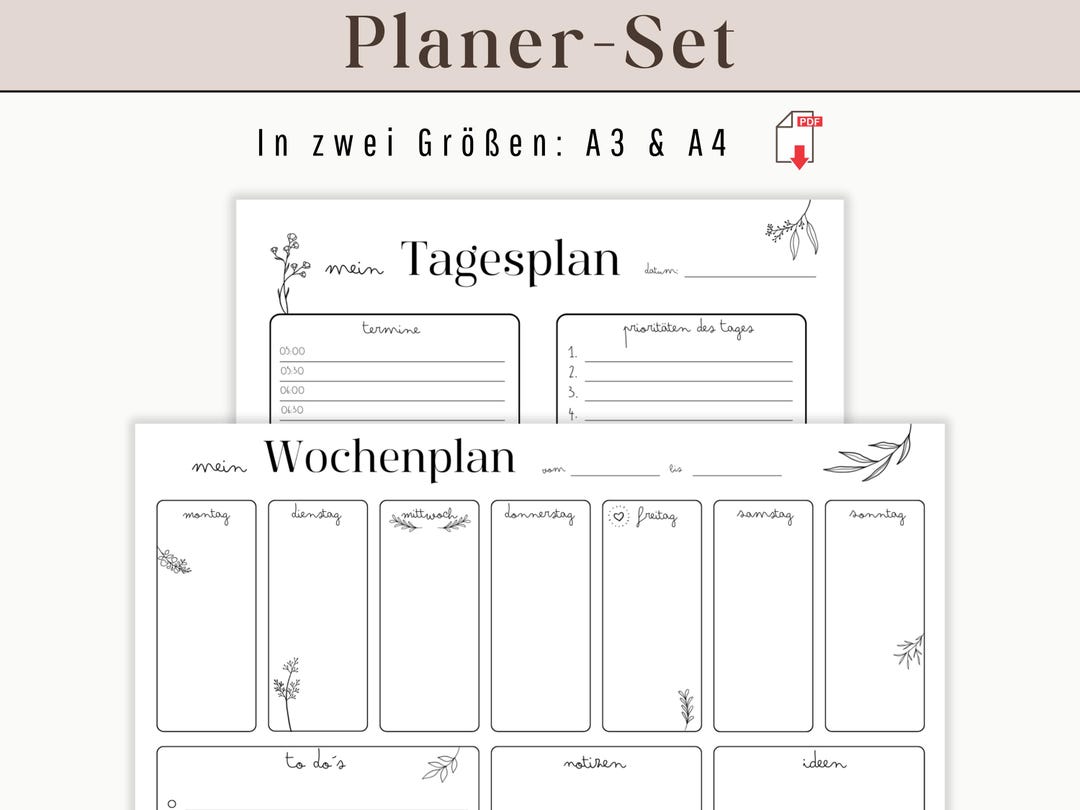 Weekly Planner and Daily Planner to Print in DIN A3 and A4 | Weekly ...