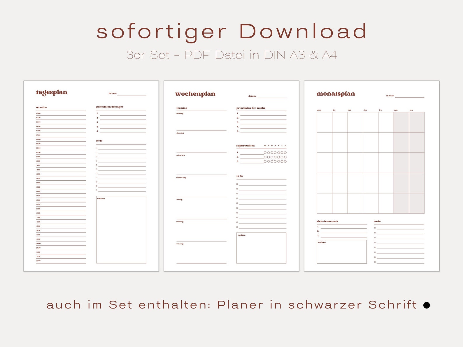 Tagesplaner Wochenplaner Monatsplaner DIN A3 & A4 digital - Etsy.de