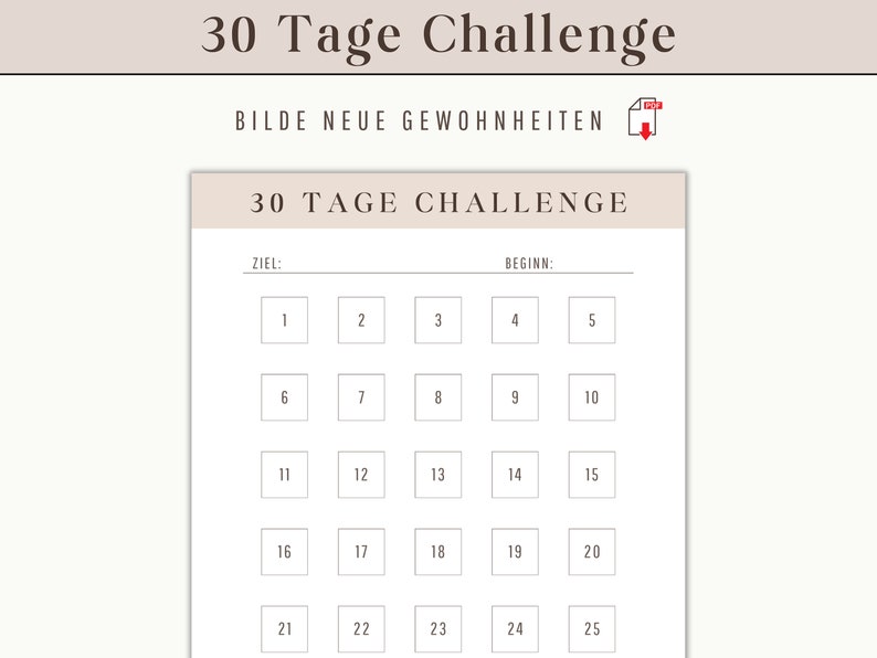 30 Day Challenge as a Progress Tracker to Print Out | 30 Day Challenge ...