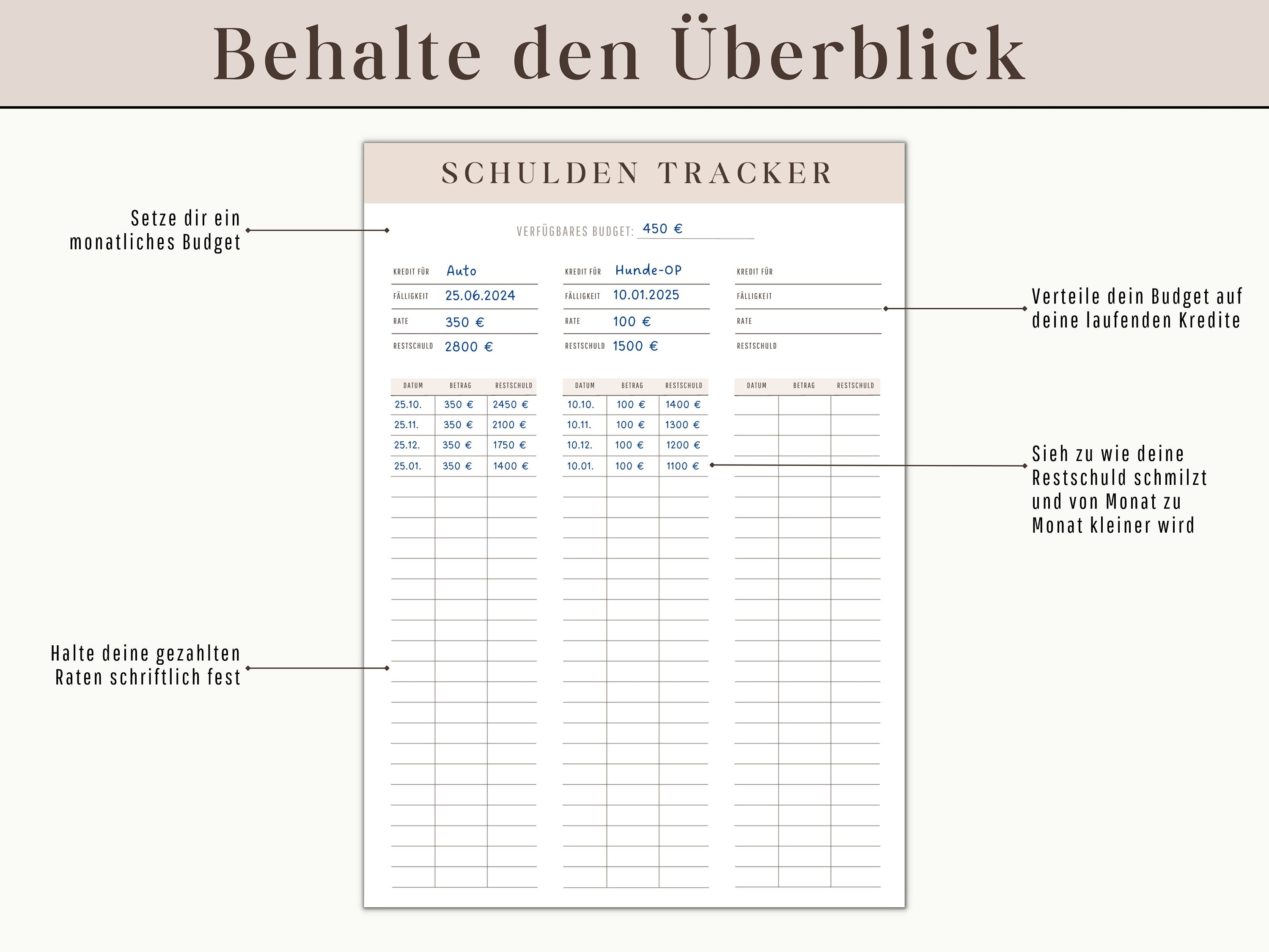 Schulden Tracker zum Ausdrucken Schulden Schneeball | Finanzplaner ...