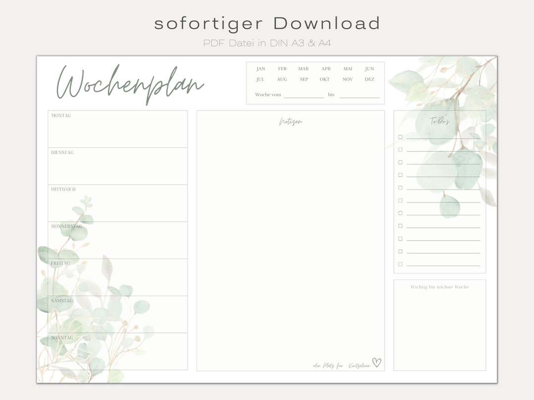 Wochenplaner DIN A3 und A4 | To-Do Liste für Familie auf deutsch 2023 ...