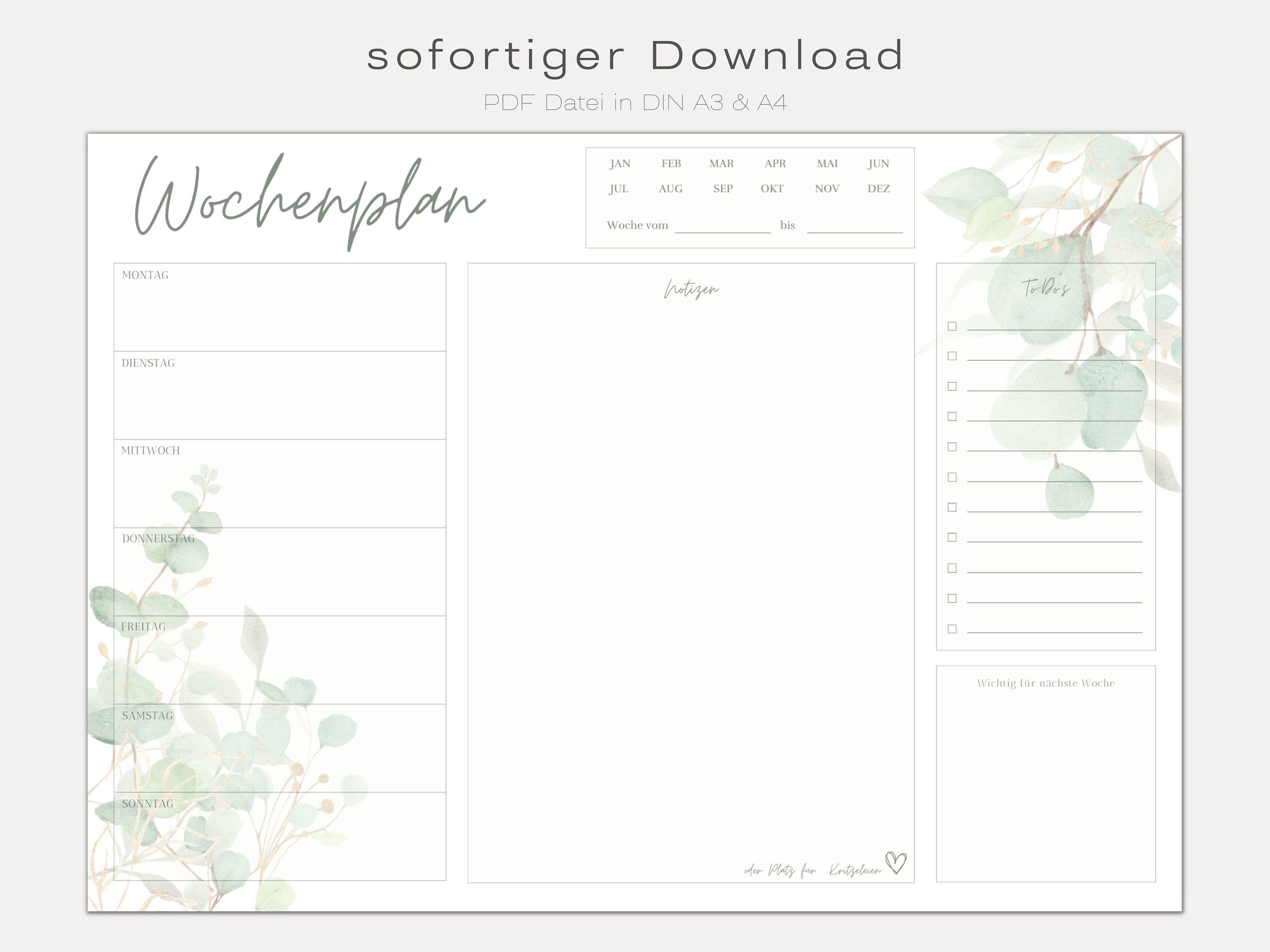 Wochenplaner DIN A3 und A4 | To-Do Liste für Familie auf deutsch 2023 ...
