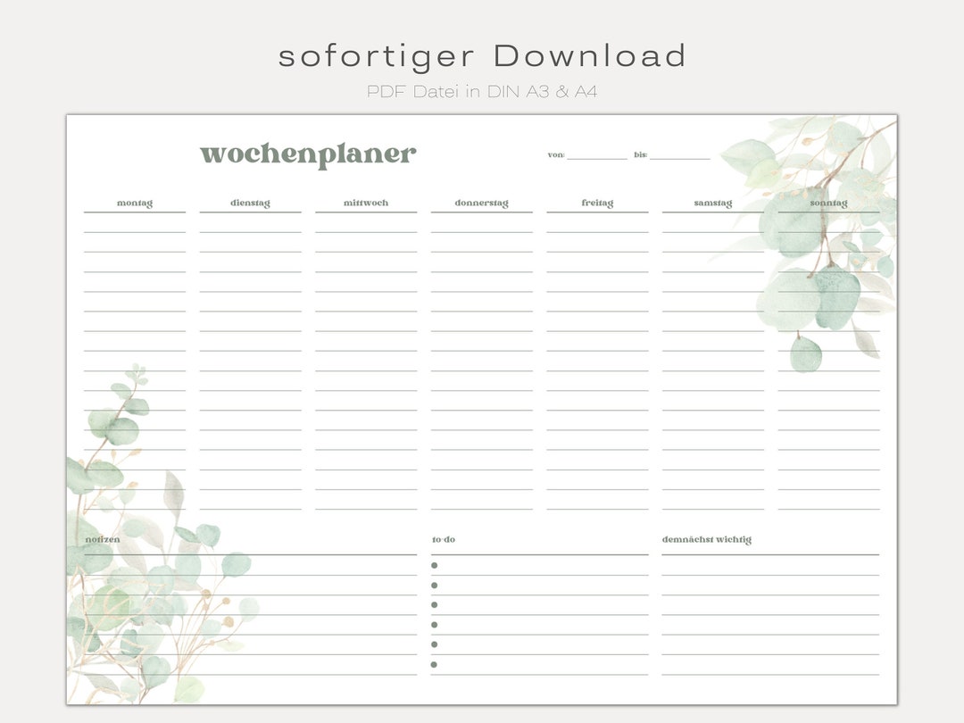 Wochenplaner DIN A3 und A4 | To-Do Liste Prioritäten für Familie auf ...