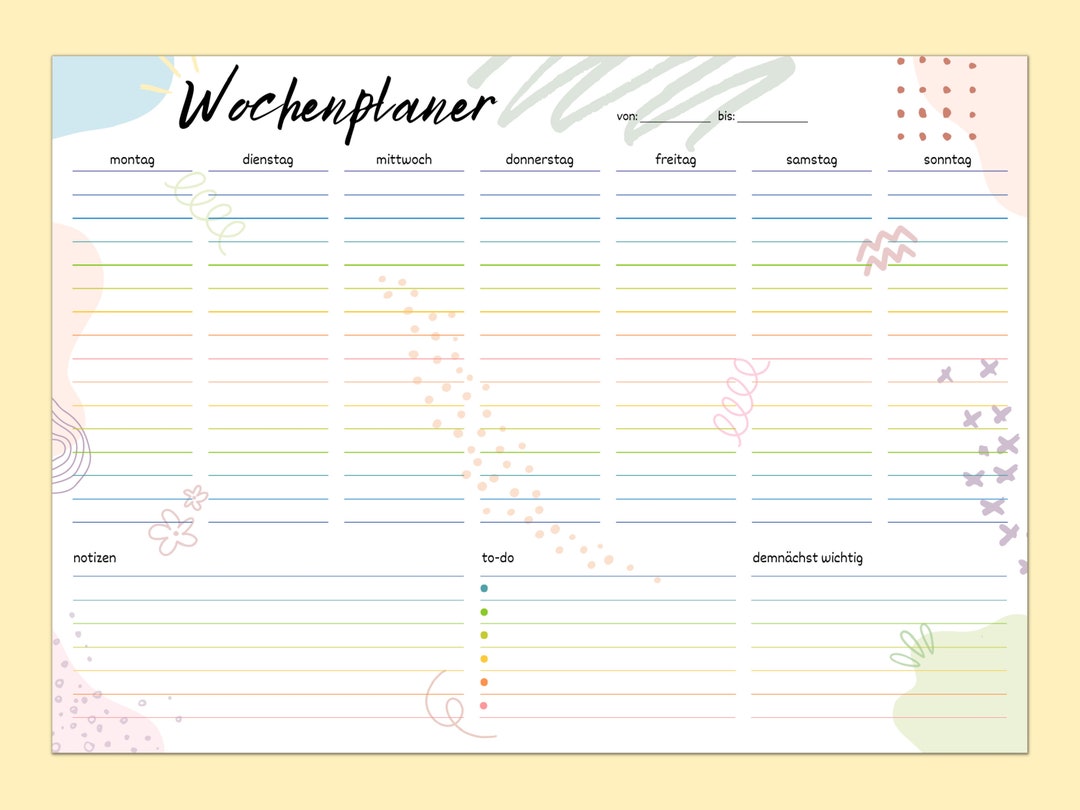 Digital Weekly Planner to Print Out in DIN A3 and A4 | Undated Daily to ...